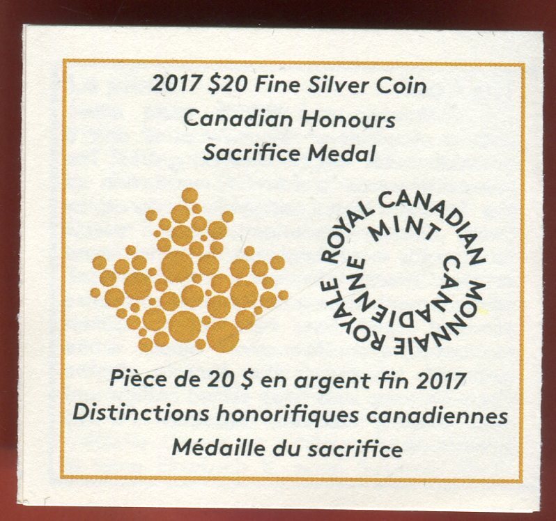 Kanada 20 Dollars Silbermünze 2017 Canadian Honours Sacrifice Medal ...