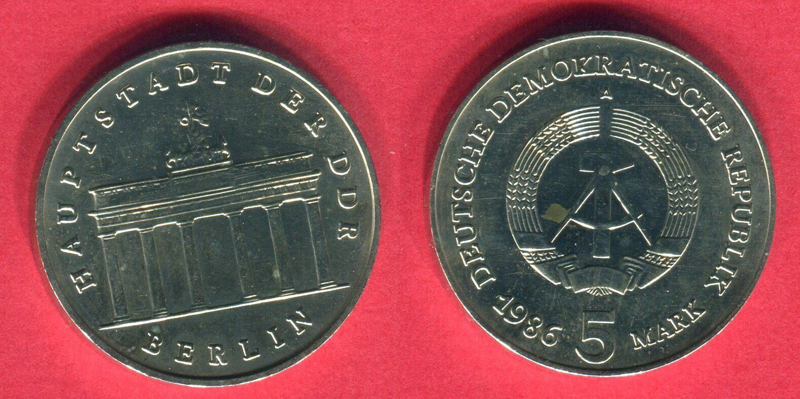 DDR GDR Eastern Germany DDR 5 Mark Cu/Ni 1986 Brandenburger Tor in ...