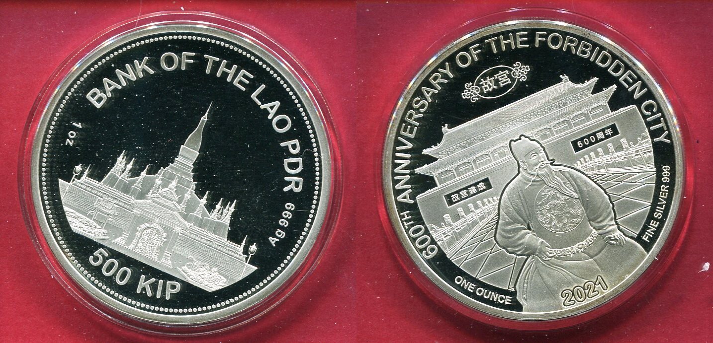 Laos 500 Kip Silbermünze 2021 600 Jahre Verbotene Stadt proof in ...