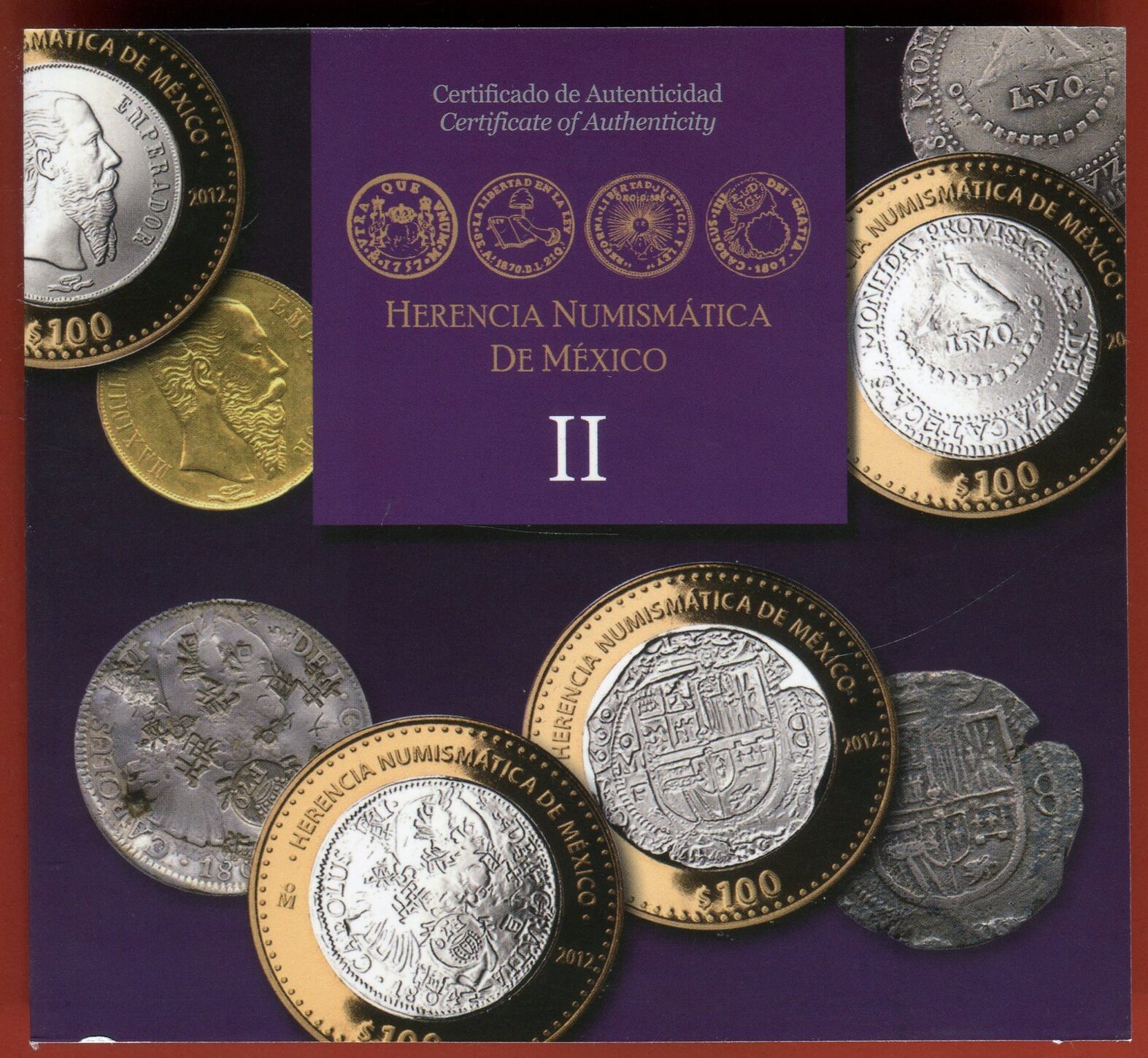 Mexico, Mexiko 6 x 100 Pesos Bimetall Bimetallic 2012 Numismatisches ...