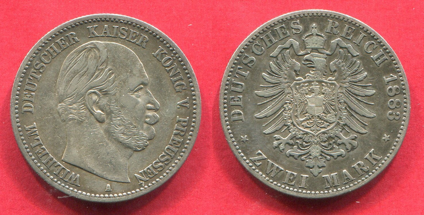 Preußen 2 Mark 1883 A Kaiser Wilhelm I. Kursmünze Circulation Coin VF ...