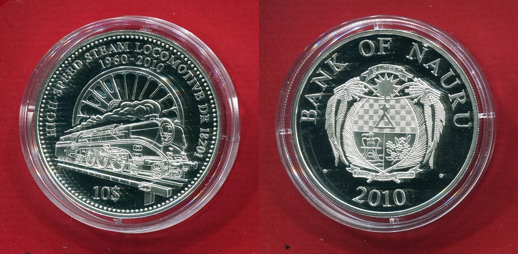 Nauru 10 Dollars Silbermünze 2010 Schnellzuglokomotive DR 18 201 proof ...
