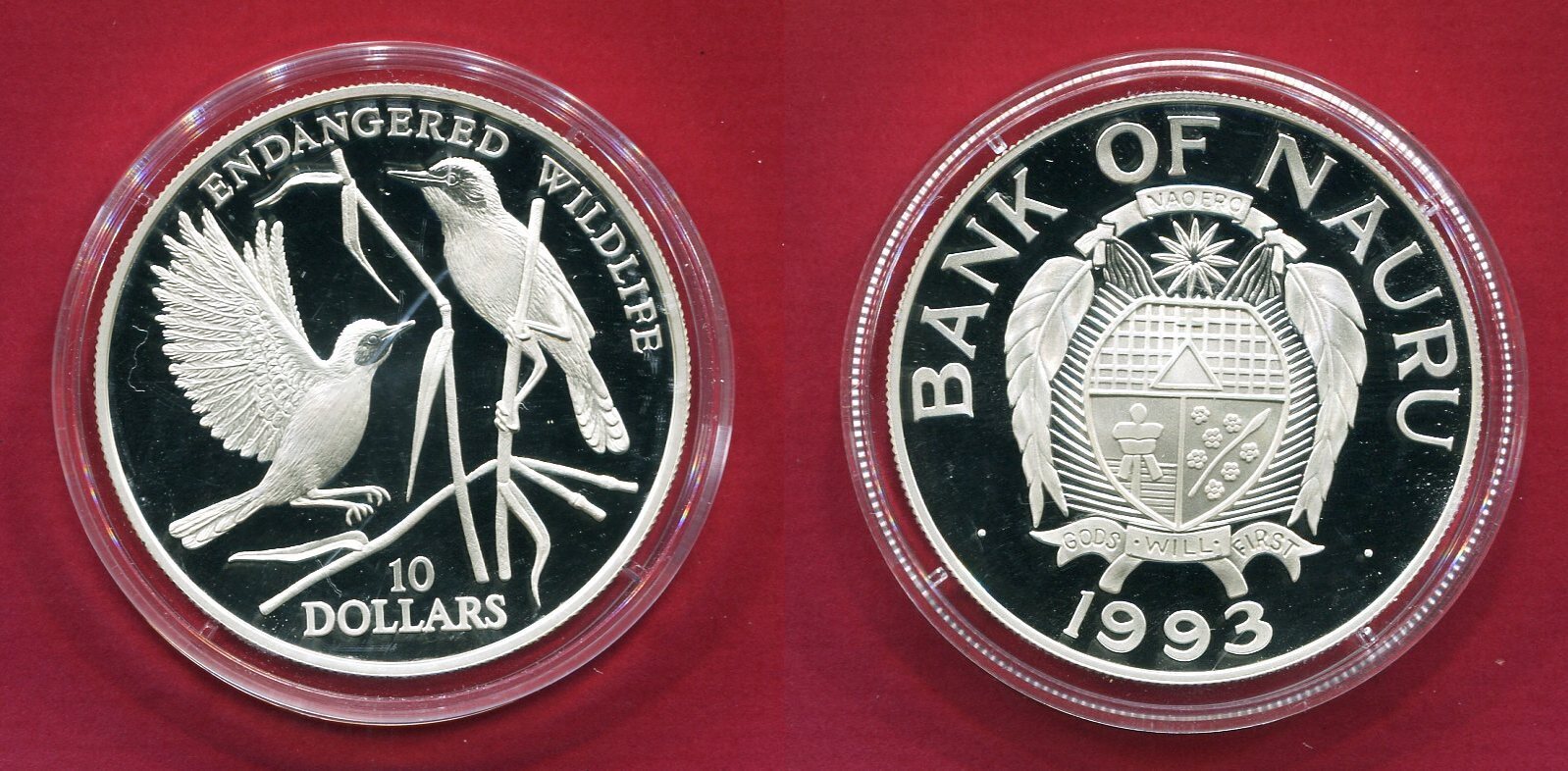 Nauru 10 Dollars Silbermünze 1993 Teichrohrsänger - Gefährdete Tierwelt-Serie proof in capsule ...