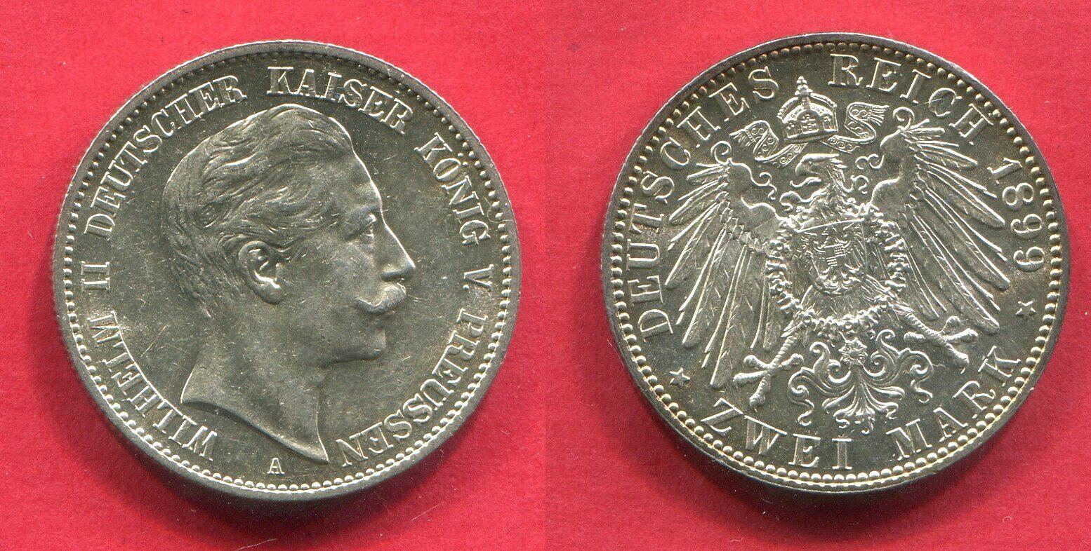 Preußen Deutsches Reich 2 Mark Silbermünze 1899 Kaiser Wilhelm II ...