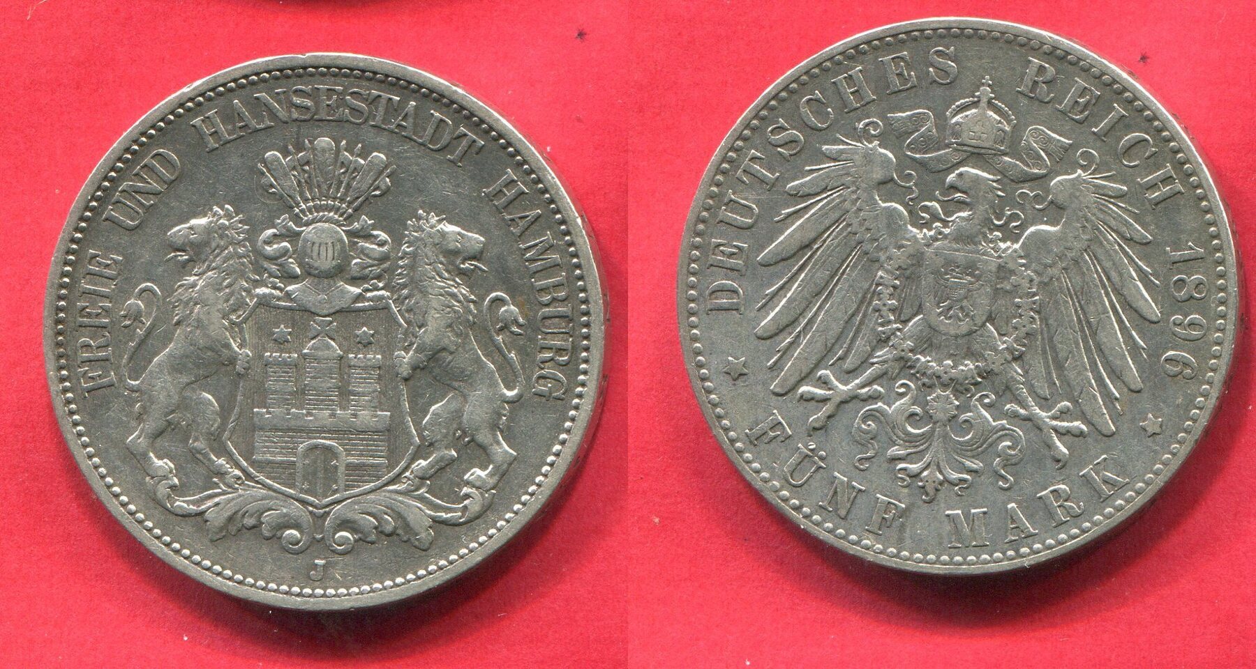 Deutschland Kaiserreich Germany Hamburg 5 Mark 1896 J Kleine Auflage ...