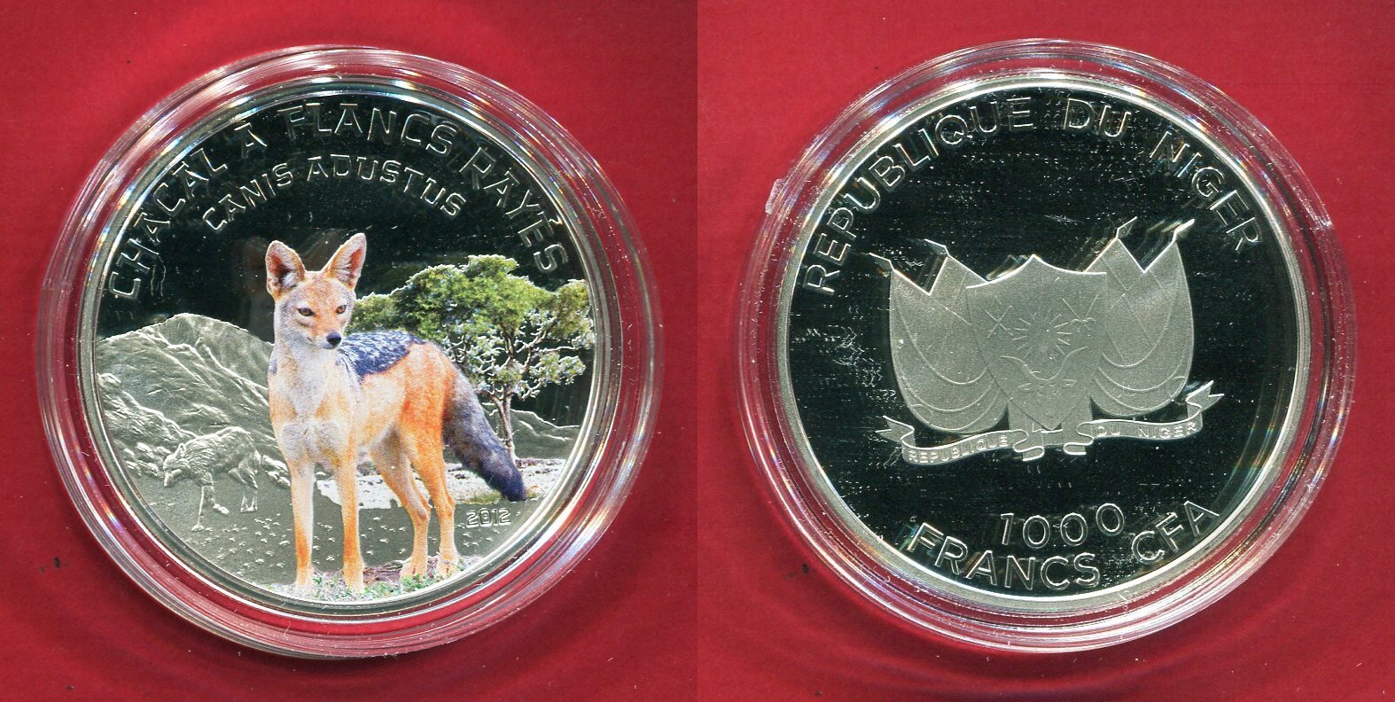 Niger 1000 Francs CFA Silbermünze 2012 Streifenschakal (m ...