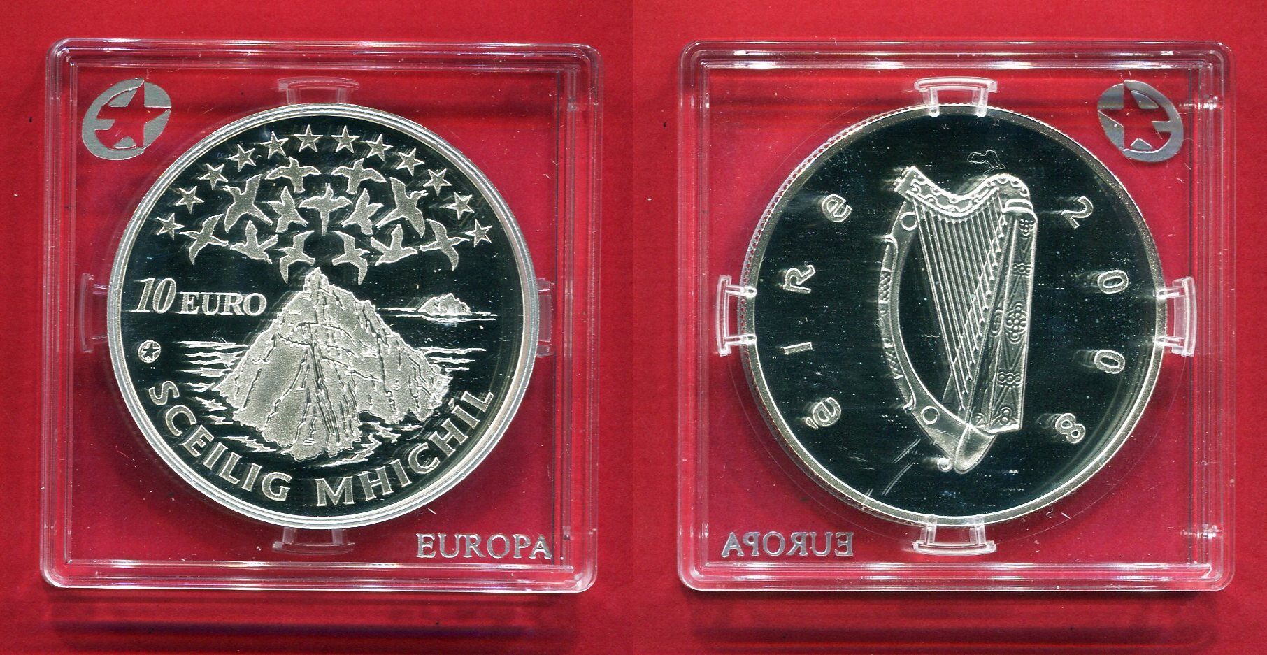 Irland 10 Euro Silbermünze 2008 Skellig-Michael-Insel proof in capsule ...