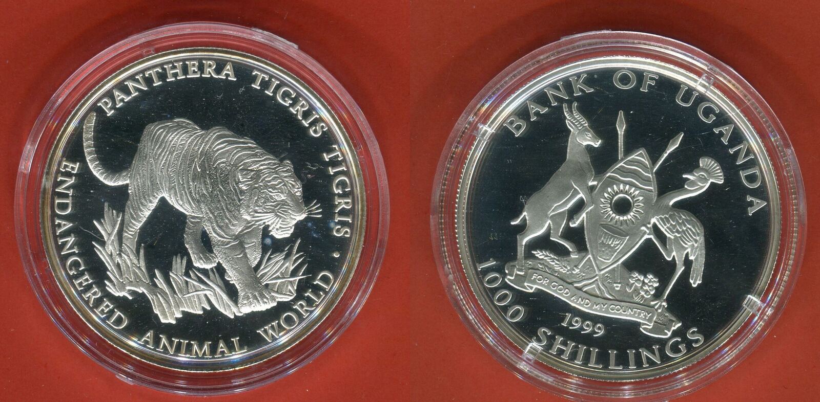 Uganda 1000 Shillings 1999 Gefährdete Tierwelt - Königstiger Proof with ...