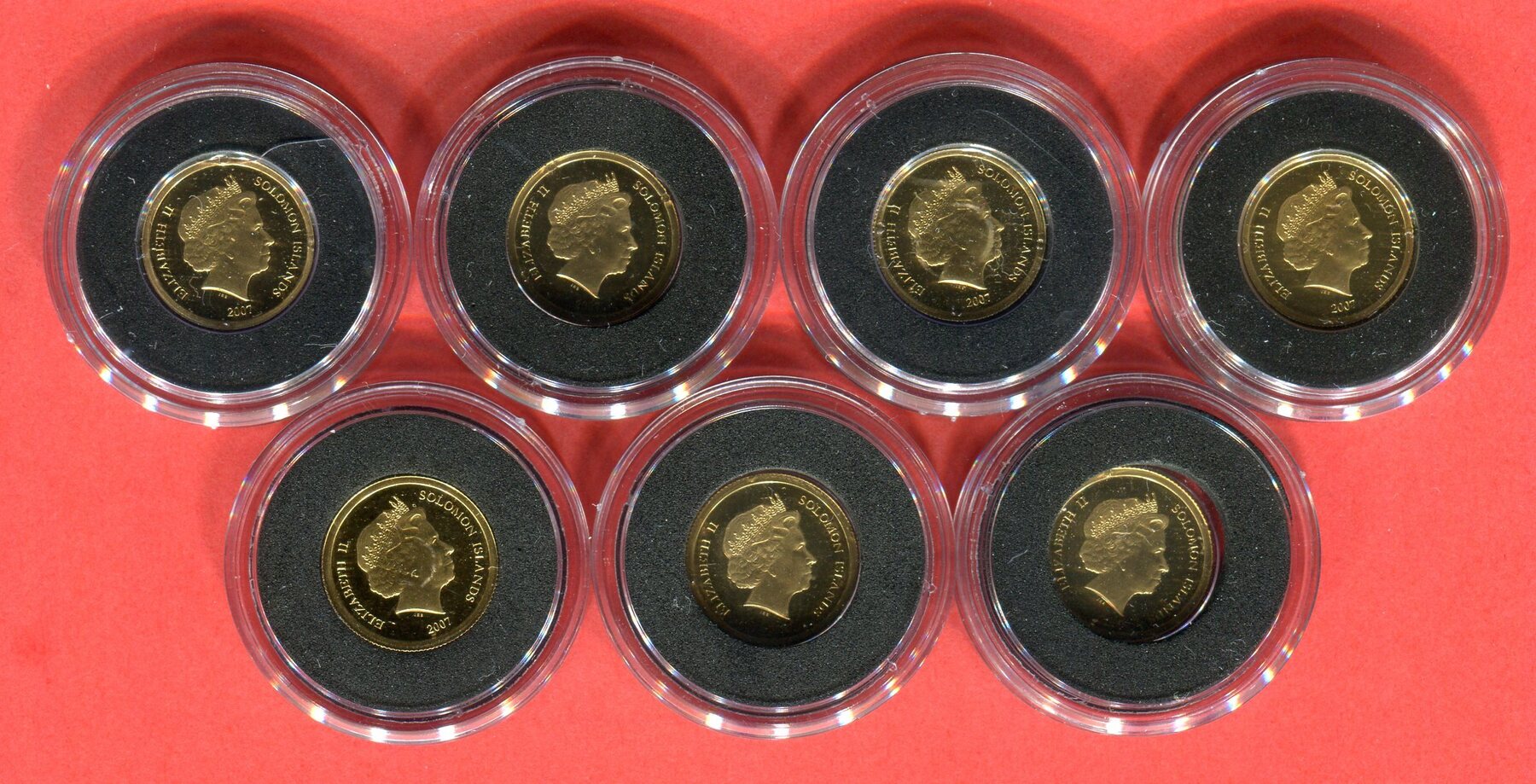 Salomon Inseln 7 x 10 Dollars je 1 g 2007 Die Sieben Neuen Weltwunder ...