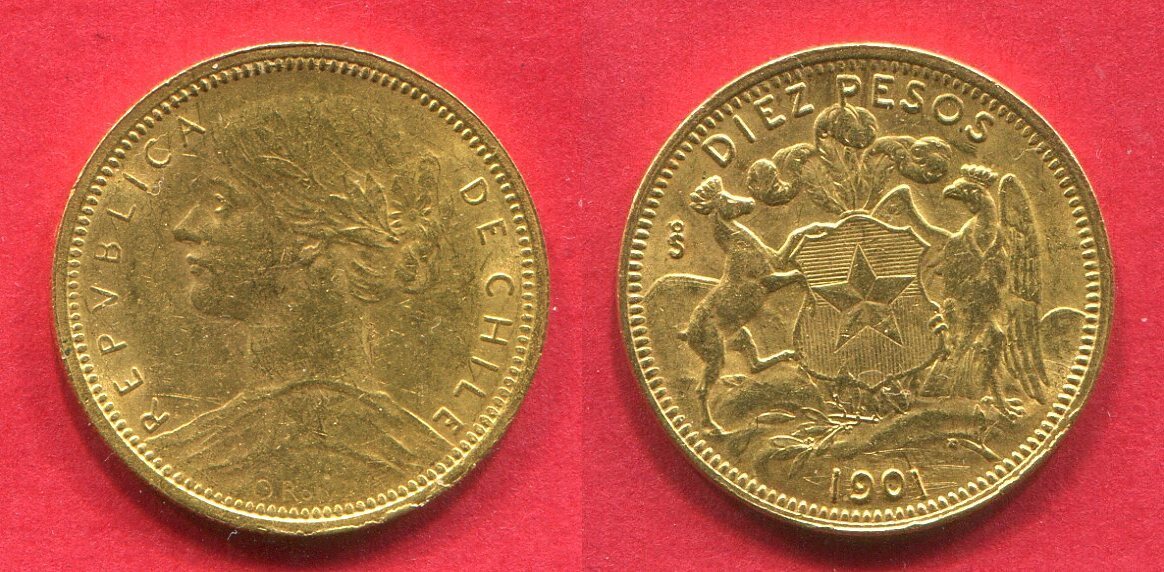 10 Pesos 1901 REPVBLICA DE CHILE AU | MA-Shops