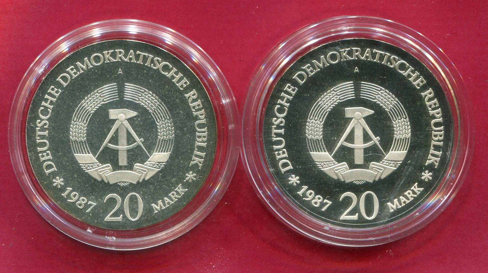 Germany-Democratic Rep 2 x 20 Mark Silbermünzen 1987-A Historisches ...