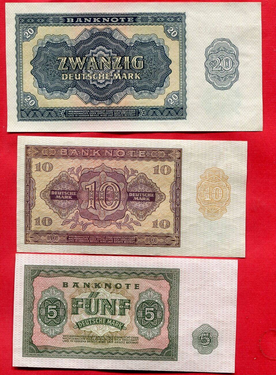DDR GDR Eastern Germany Banknotensatz 5, 10, 20, 50 und 100 Mark DDR ...