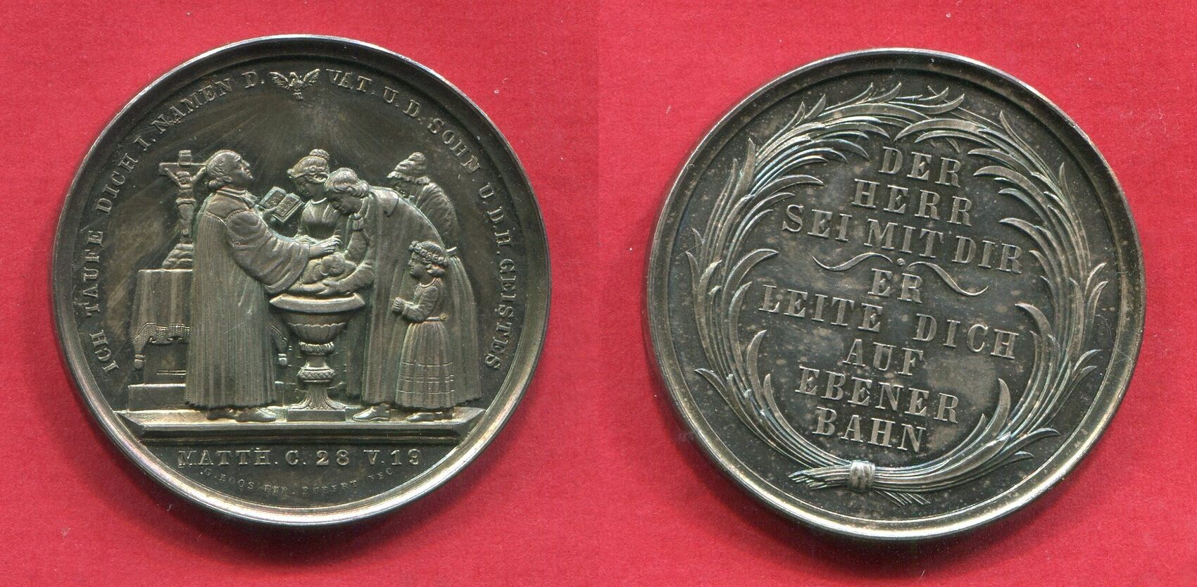 Deutschland Silbermedaille ca. 1850 Taufmedaille Loos Bubert Baptism ...