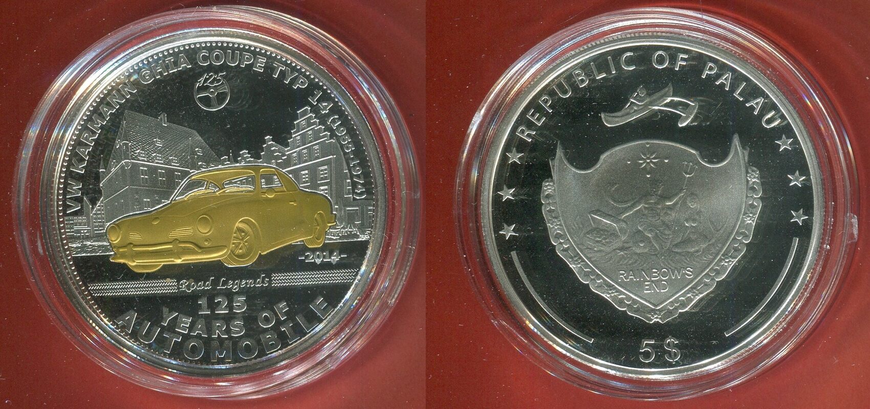 Republic of Palau 5 Dollar Silbermünze 2014 VW Karmann Ghia Coupé Typ ...