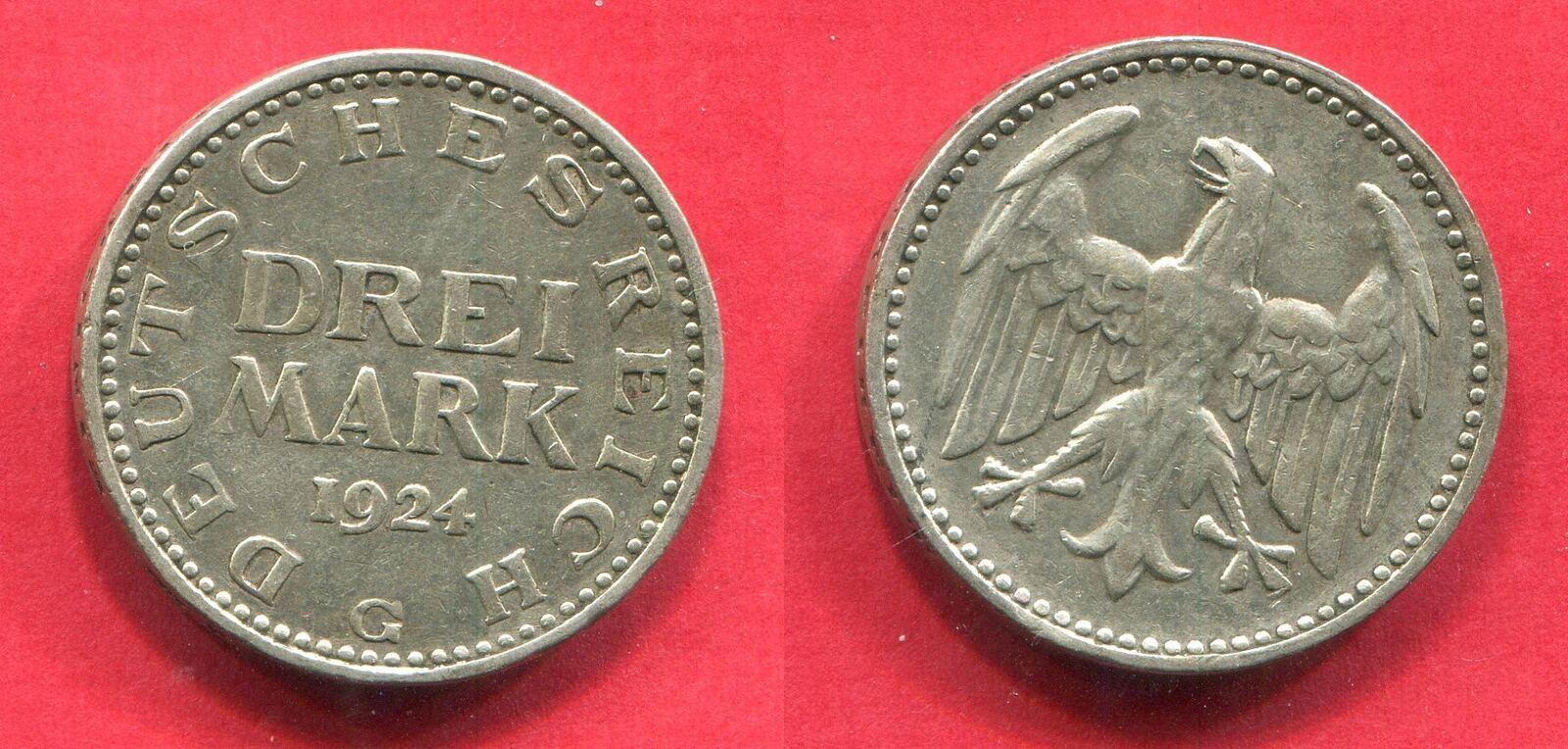 Weimarer Republik Deutsches Reich 3 Mark Silber Kursmünze 1924 G Kursmünze Silber Drei ...