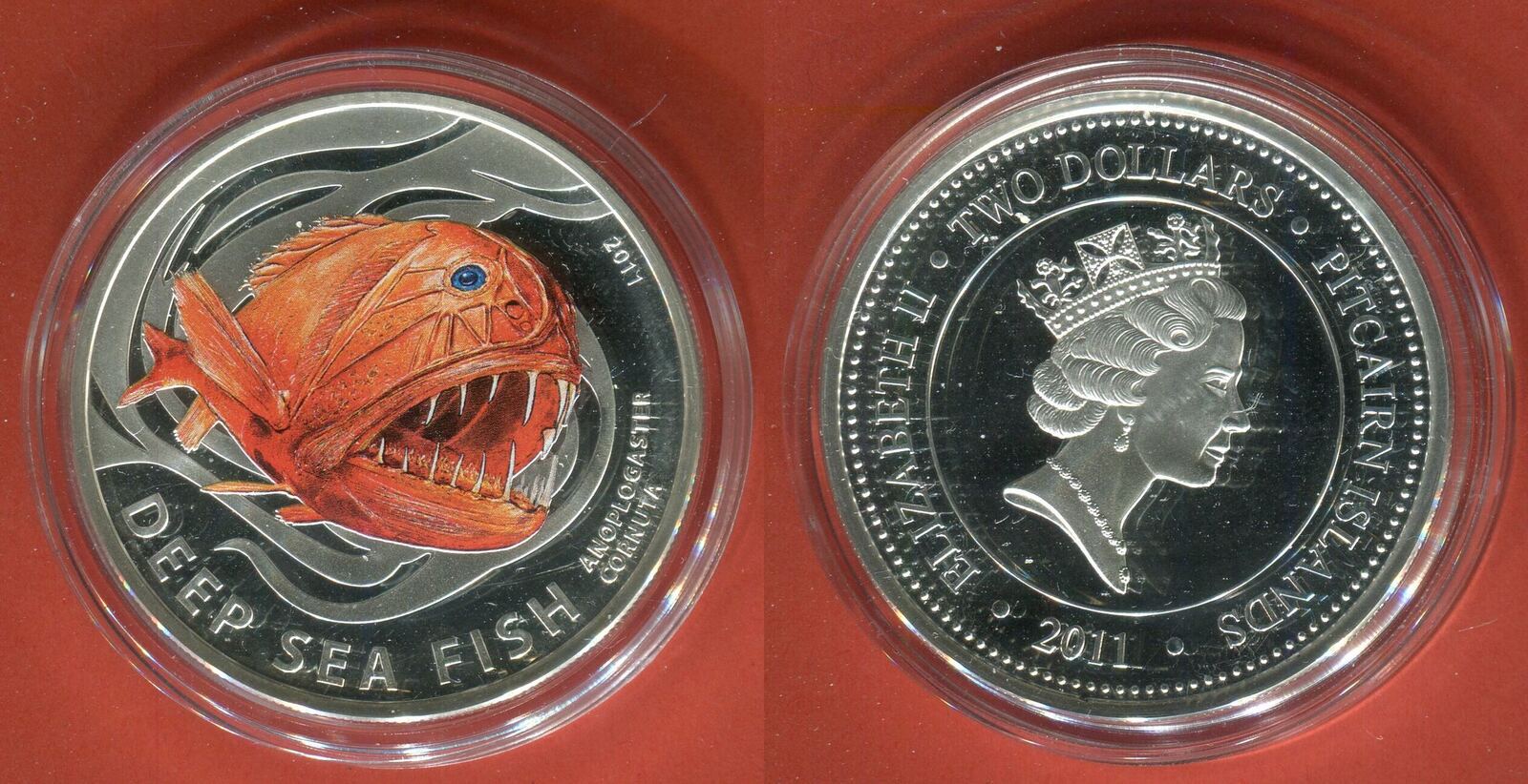 Pitcairn Inseln 2 Dollars Silberfarbmünze 2011 Deep Sea Fish Series ...