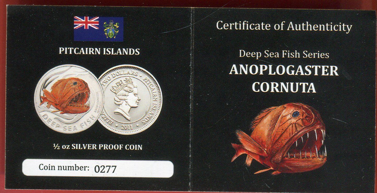 Pitcairn Inseln 2 Dollars Silberfarbmünze 2011 Deep Sea Fish Series ...