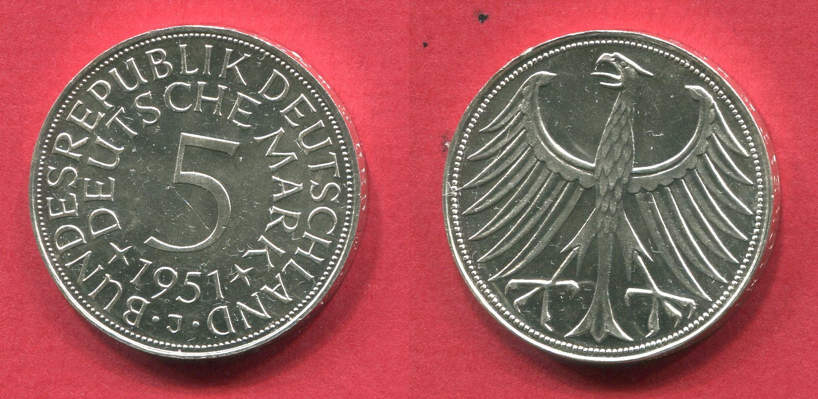 Deutschland, BRD 5 Mark Kursmünze 1951 J Silberadler unc | MA-Shops