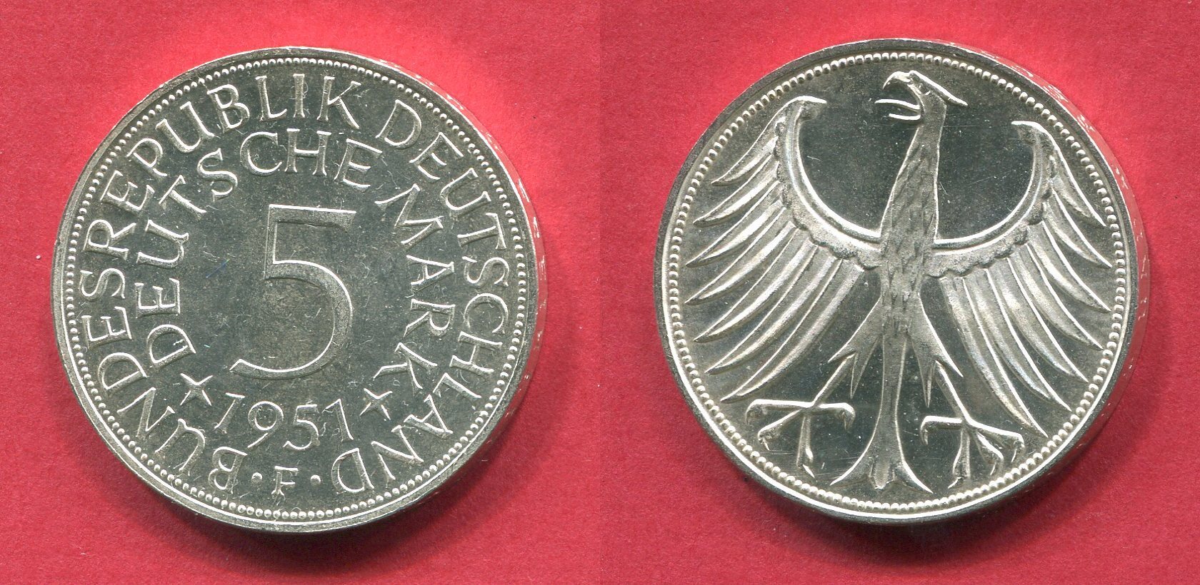 Deutschland, BRD 5 Mark Kursmünze 1951 F Silberadler unc transport ...