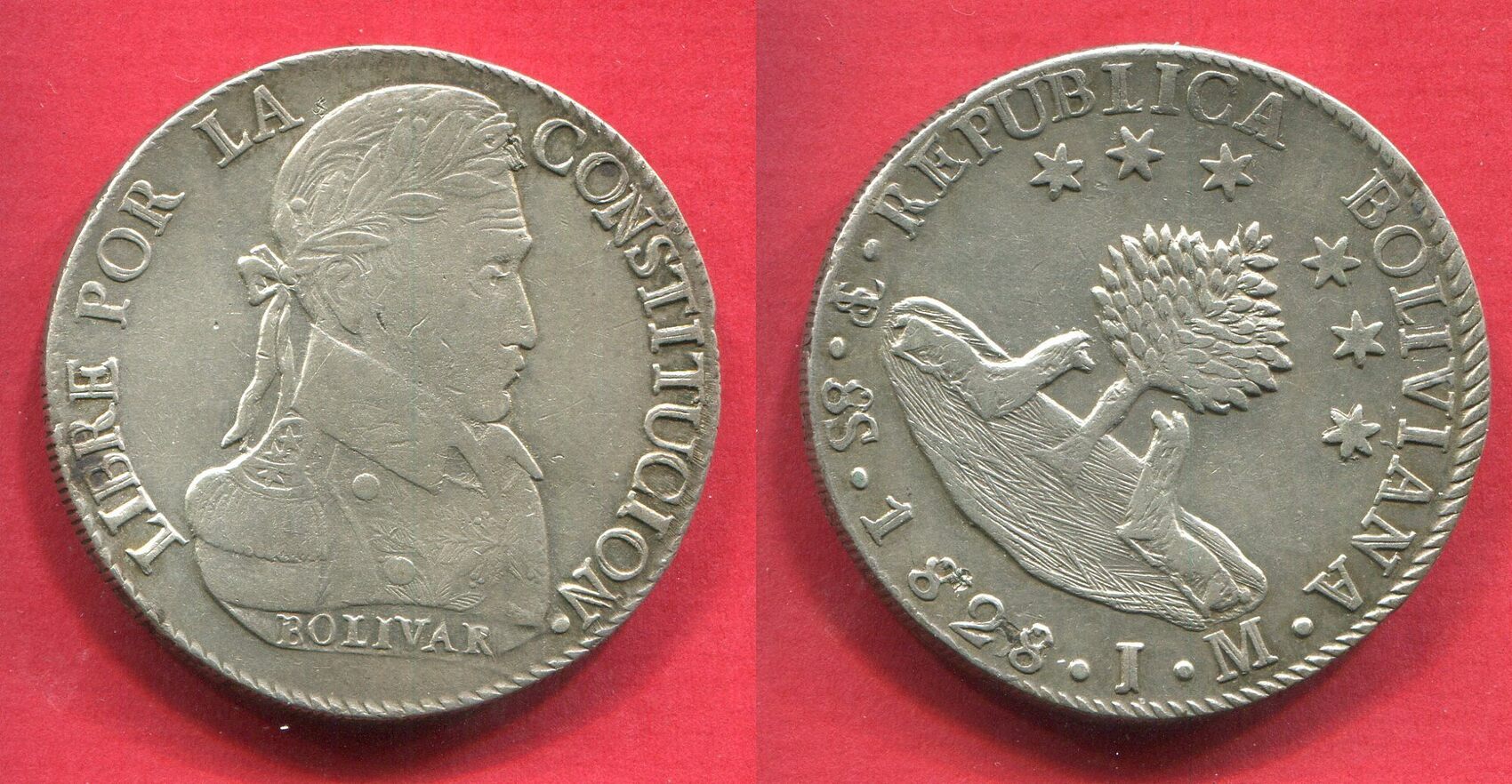 Bolivien Bolivia 8 Soles Sol 1828 PTS JM Simon Bolivar Numista Frequency 4 % vf + strike ...