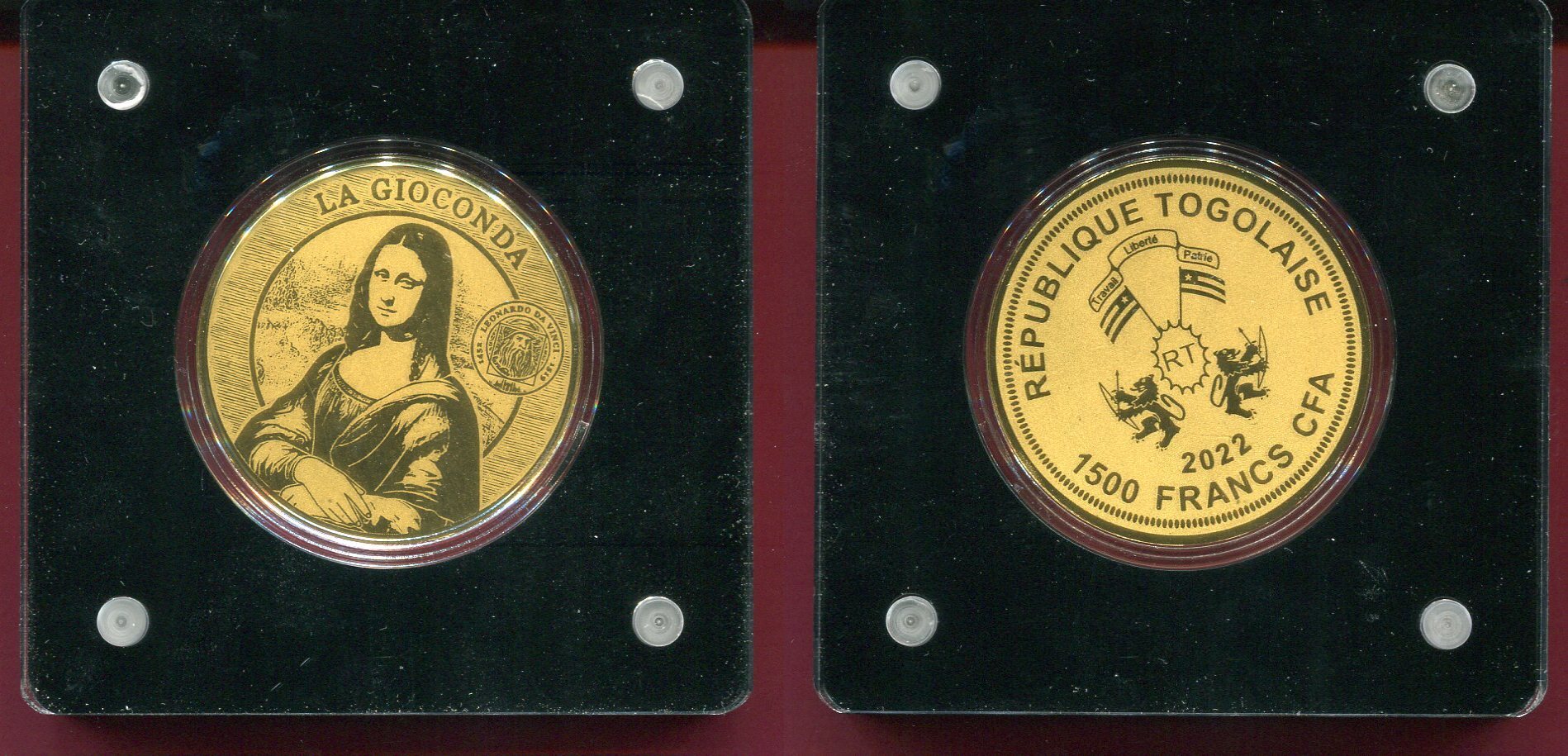 Togo 1500 Francs CFA Goldmünze 2022 Mona Lisa (La Gioconda, 1/200 oz ...
