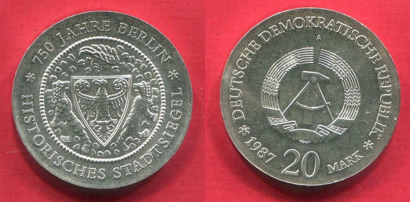 Deutsche Demokratische Republik DDR 20 Mark Gedenkmünze 1987 A 750 Jahre Feier Berlin ...