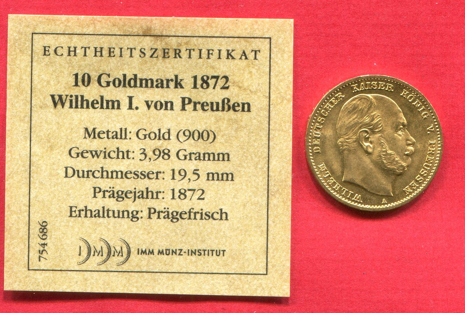 Preußen, State of Prussia German Empire 10 Mark Goldmünze Kursmünze ...