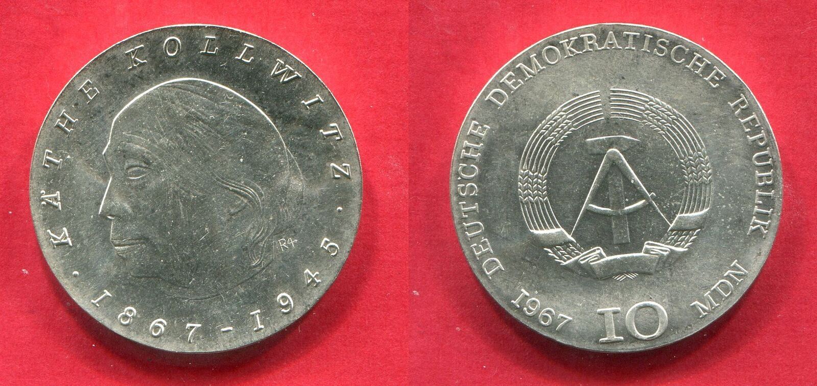 Eastern Germany DDR GDR 10 Mark Fehlprägung 1967 Käthe Kollwitz FP ...