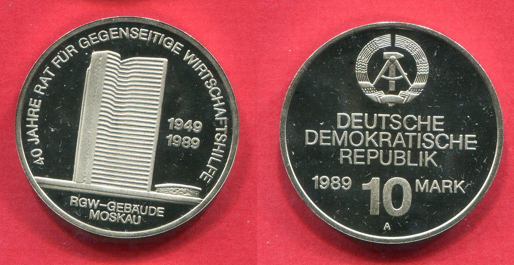 DDR Eastern Germany 10 Mark 1989 A 40 Jahre RGW-Gebäude Moskau proof ...
