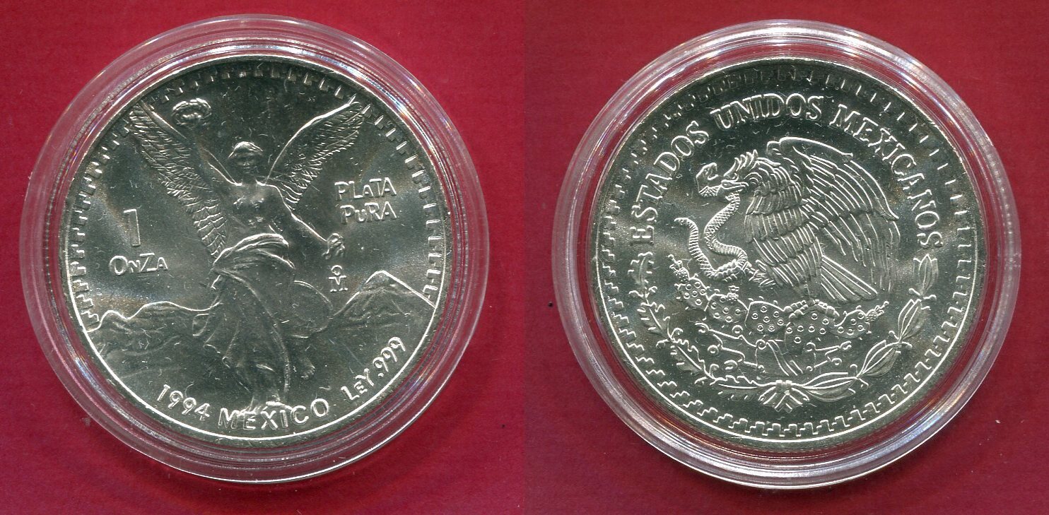 Mexiko 1 Onza Libertad 1994 Plata Pura (1 oz) Libertad BU in capsule ...