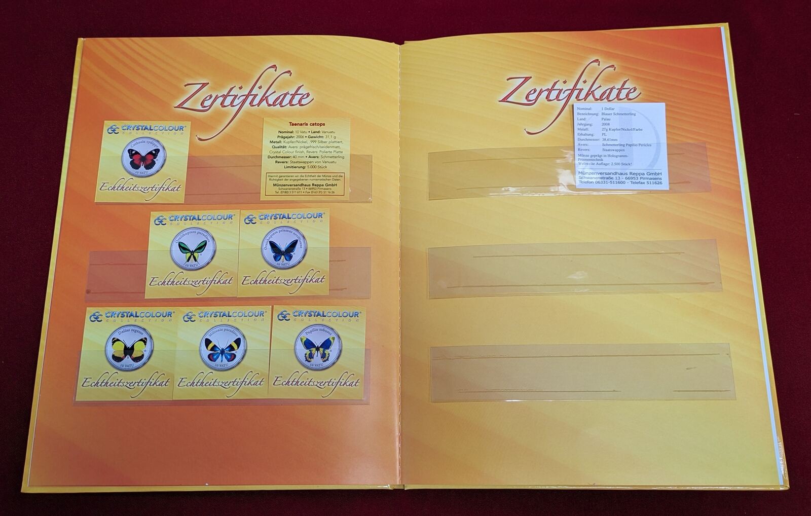 Vanuatu 7 x 10 Vatu Cristal Colour Satz 2006 Schmetterlinge Anfang der ...