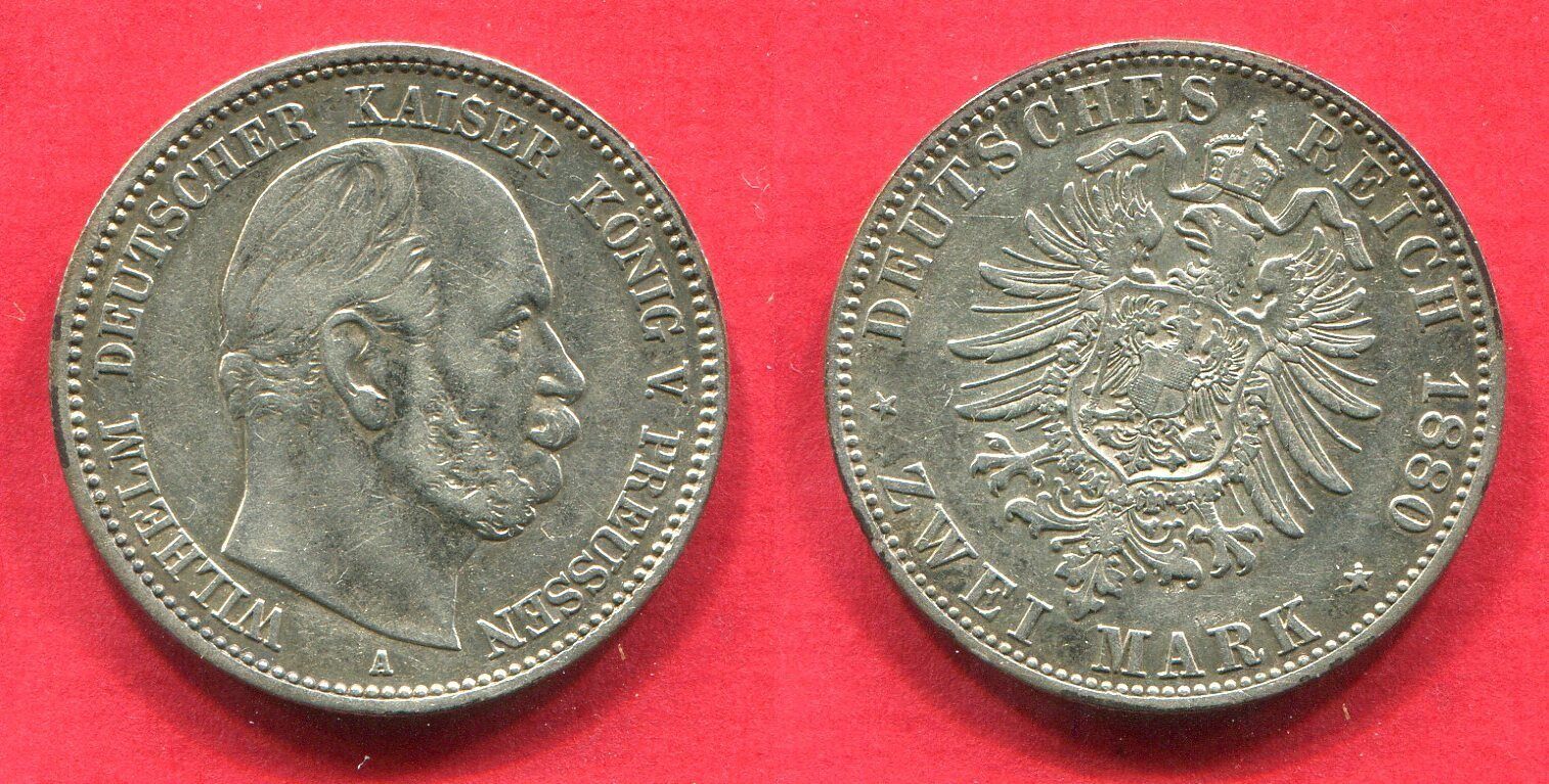 Preußen 2 Mark 1880 A Kaiser Wilhelm I. Kursmünze Circulation Coin ...