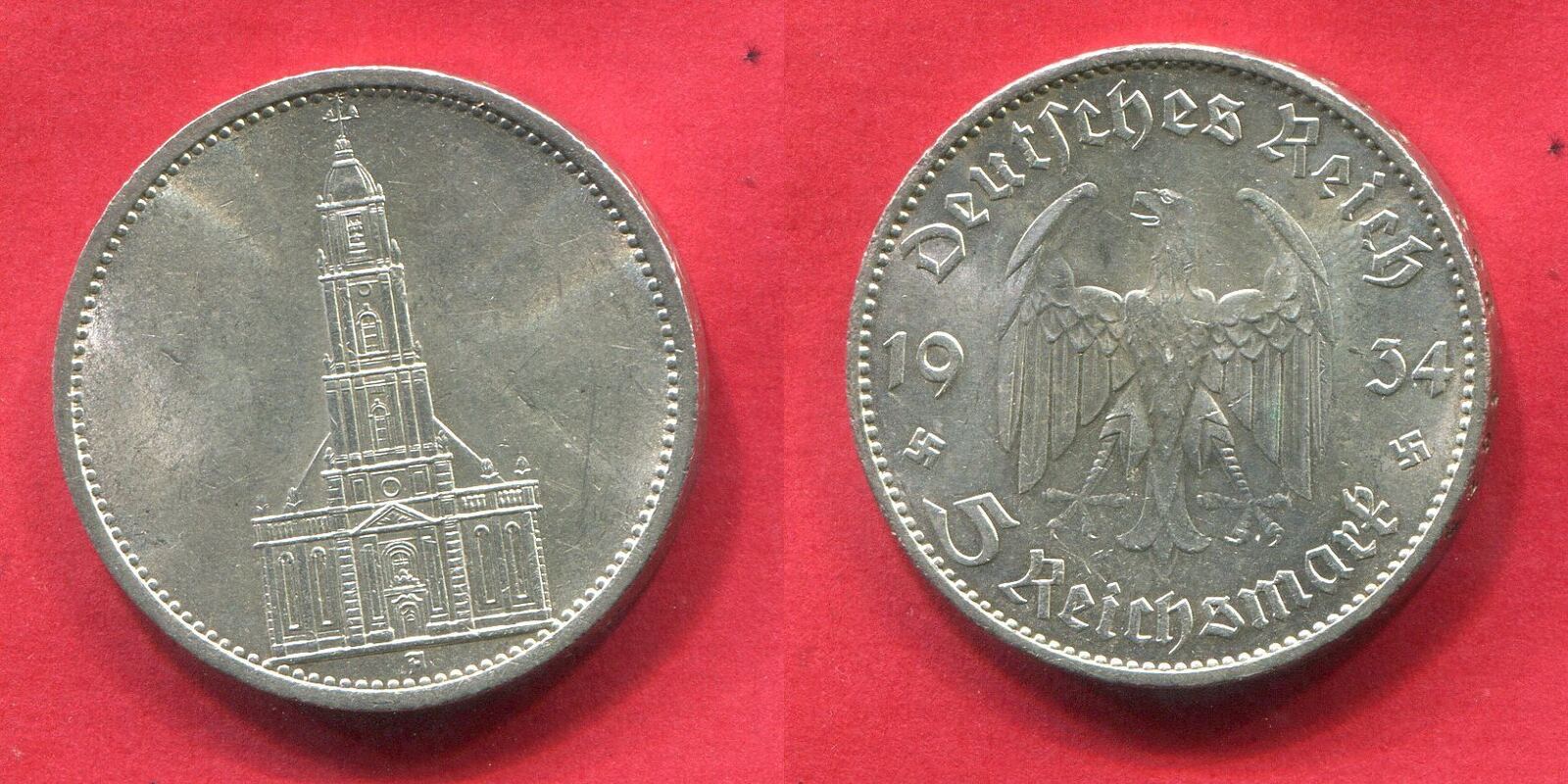 Germany Deutschland 1933 -1945 5 Mark Reichsmark 1934 A Garnisonkirche ...