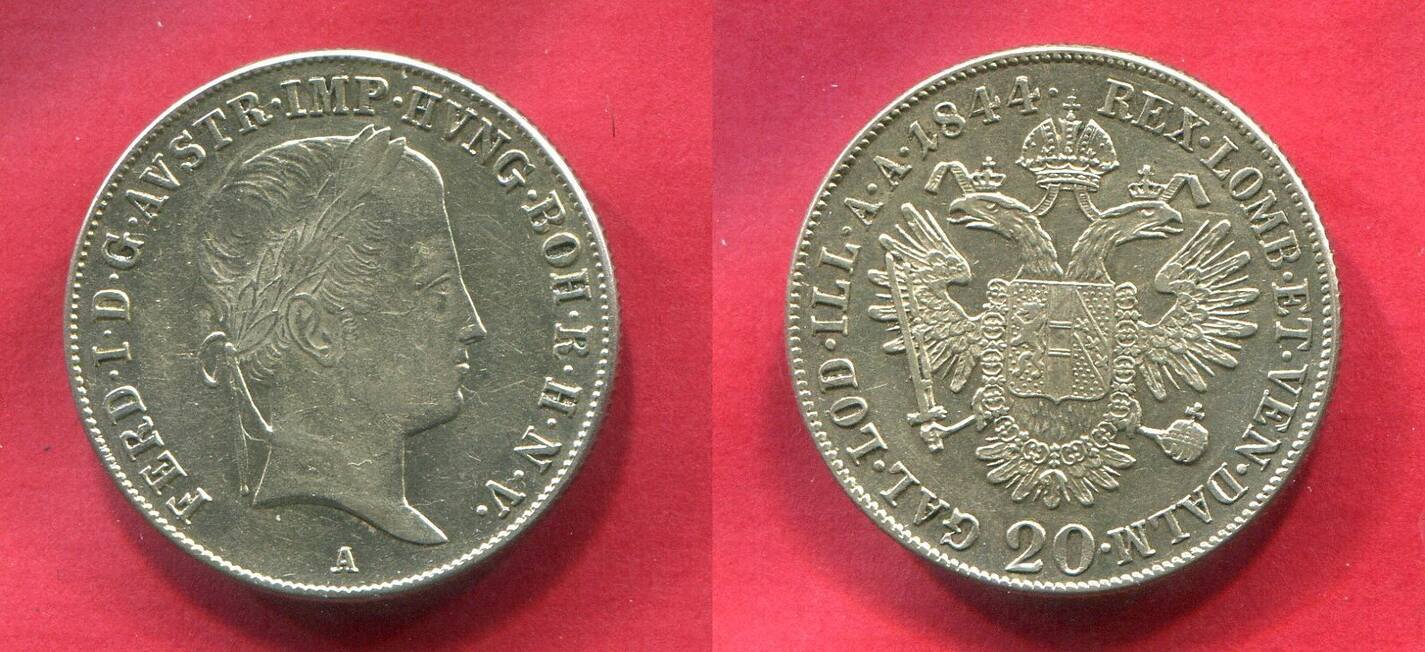 Österreich Kaisereich Austria 20 Kreuzer 1844 A Ferdinand I. 1835 - 1848 au min lines | MA-Shops
