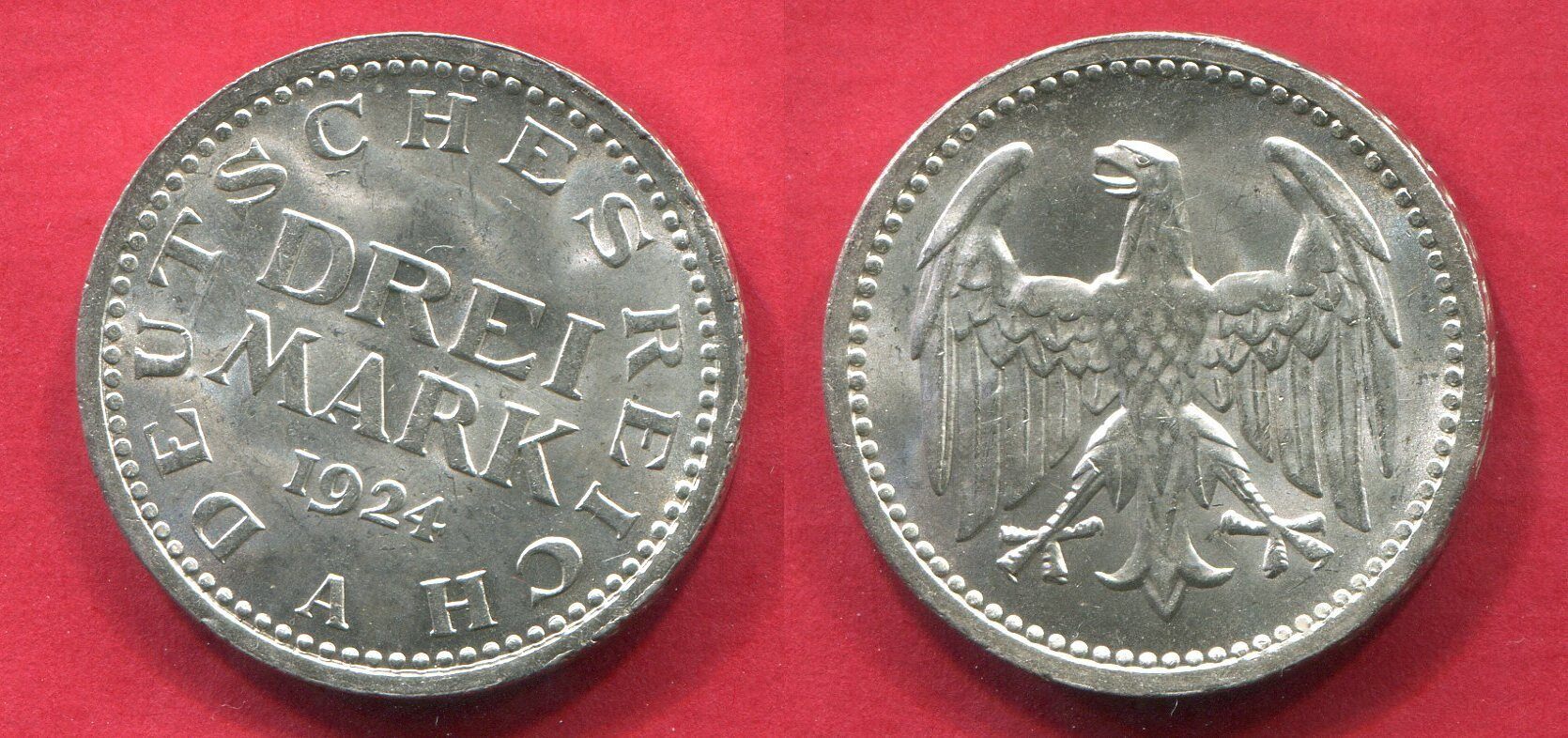 Weimarer Republik Deutsches Reich 3 Mark Silber Kursmünze 1924 A Kursmünze Drei ausgeschrieben ...