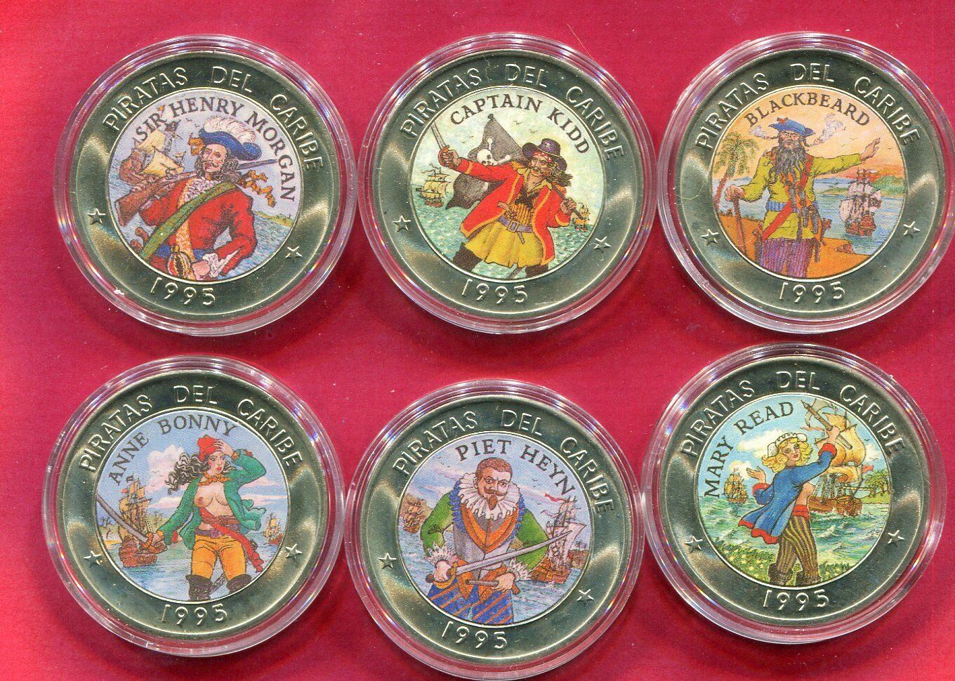 Cuba Kuba 6 x 1 Peso Farbmünze 1995 Series: Pirates of the Caribbean ...