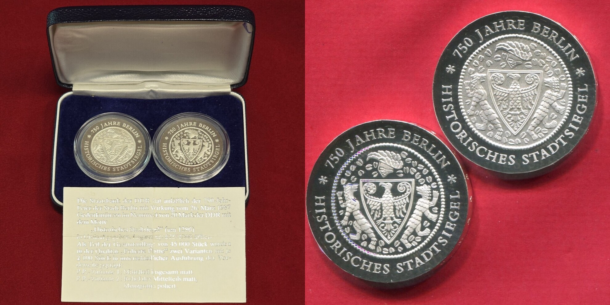 Germany-Democratic Rep 2 x 20 Mark Silbermünzen 1987-A Historisches ...