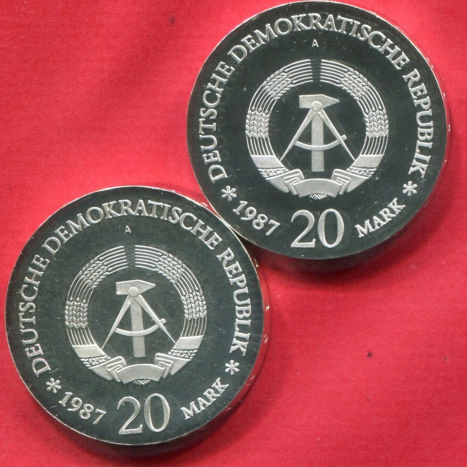 Germany-Democratic Rep 2 x 20 Mark Silbermünzen 1987-A Historisches ...