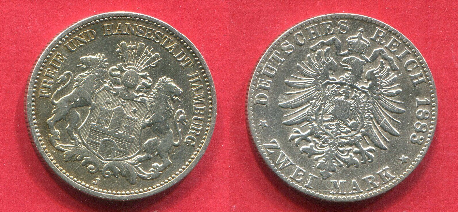 Deutschland Kaiserreich Germany Hamburg 2 Mark 1883 J Stadtwappen ...