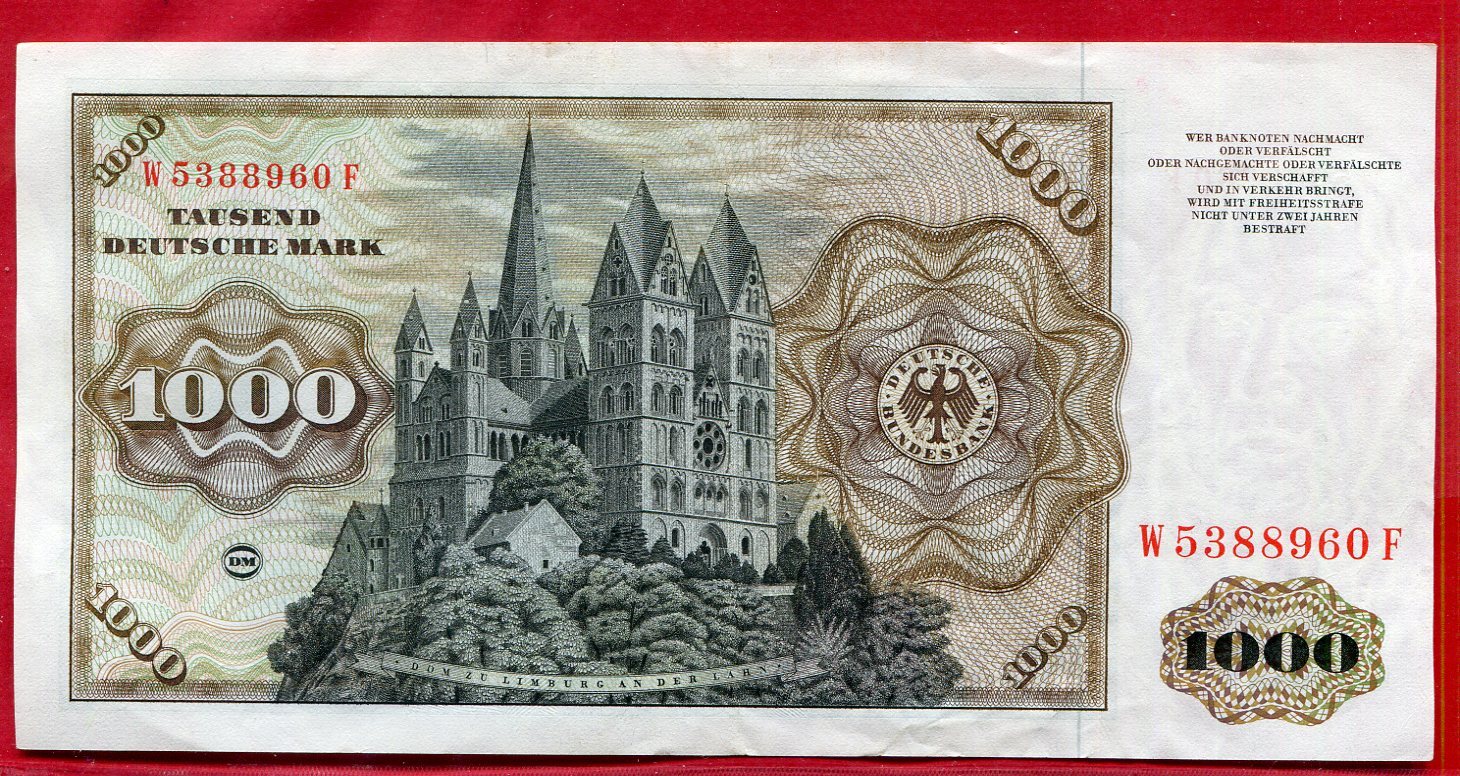 BRD, Deutsche Bundesbank 1000 DM Deutsche Mark 1977 Dom zu Limburg an ...