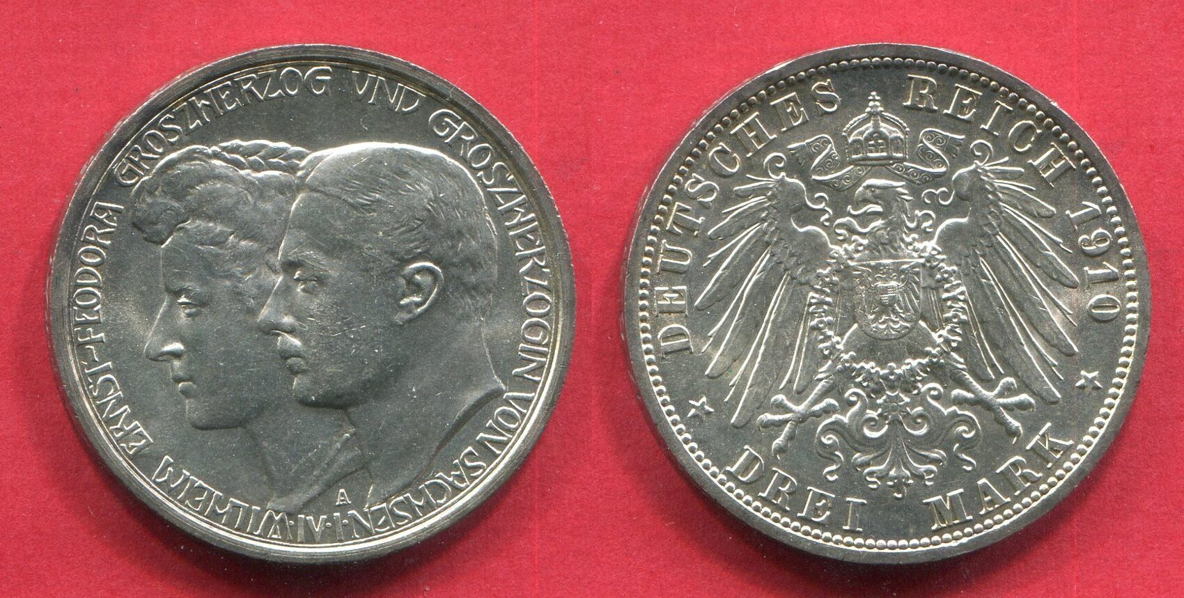 Sachsen Weimar Eisenach 3 Mark Silber Gedenkmünze 1910 Hochzeit mit ...
