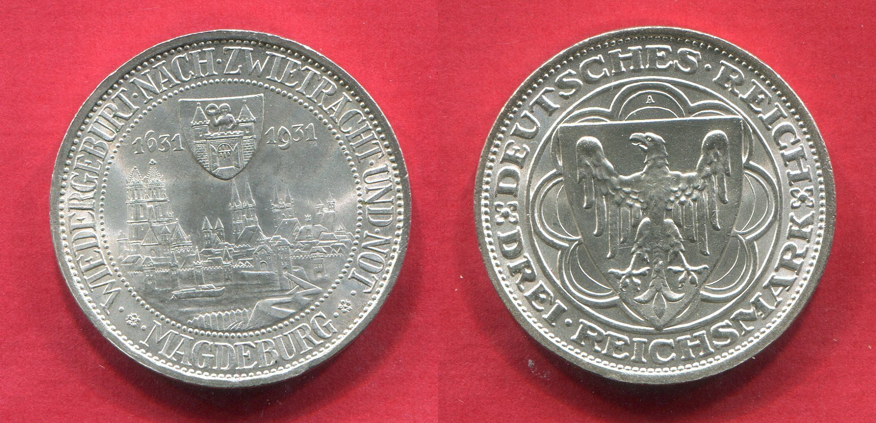 Deutschland Weimarer Republik Germany 3 Mark 1931 Magdeburg Stadtbrand ...
