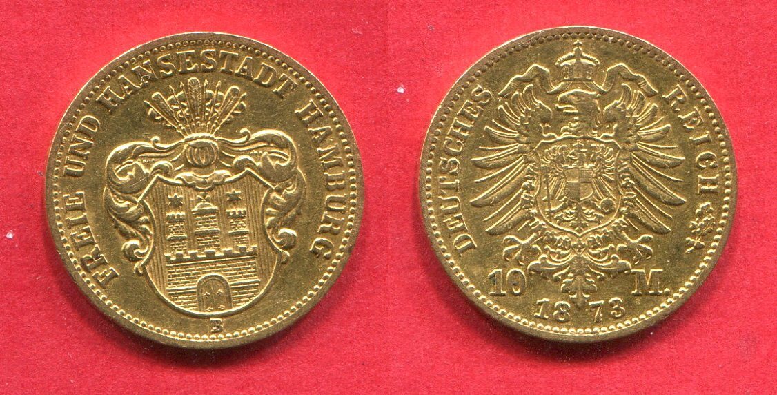 Germany Deutschland Kaiserreich Hamburg 10 Mark Gold 1873 Erster Typ ...