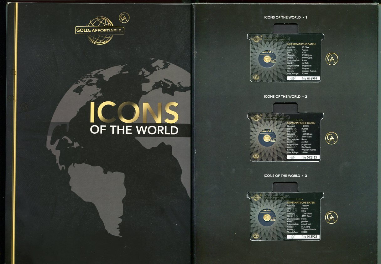 Ruanda 15 x 10 FRW Minigoldmünzen 2015 Icons of the World - Gold ...