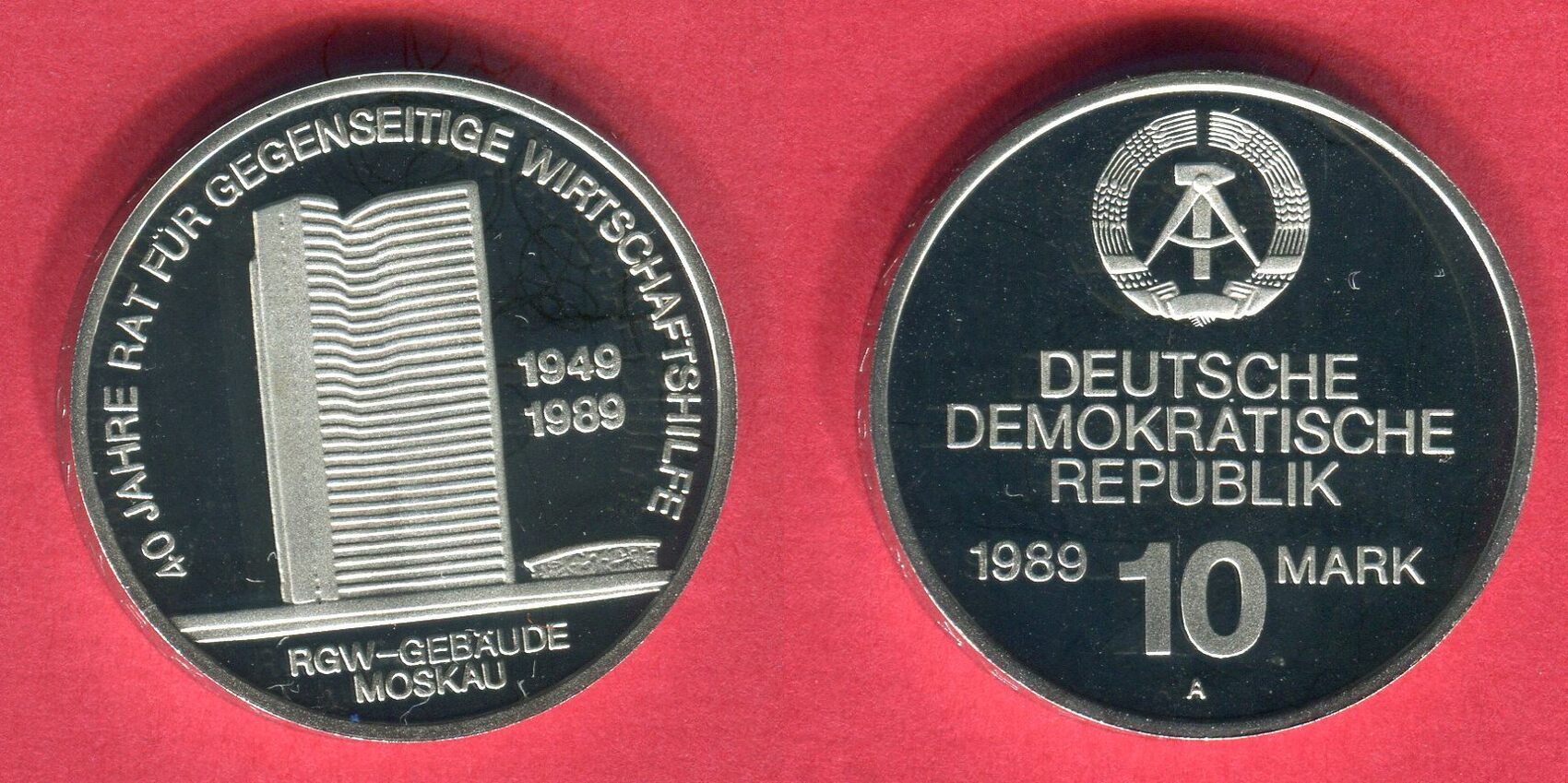 DDR Eastern Germany 10 Mark 1989 A 40 Jahre RGW-Gebäude Moskau proof ...