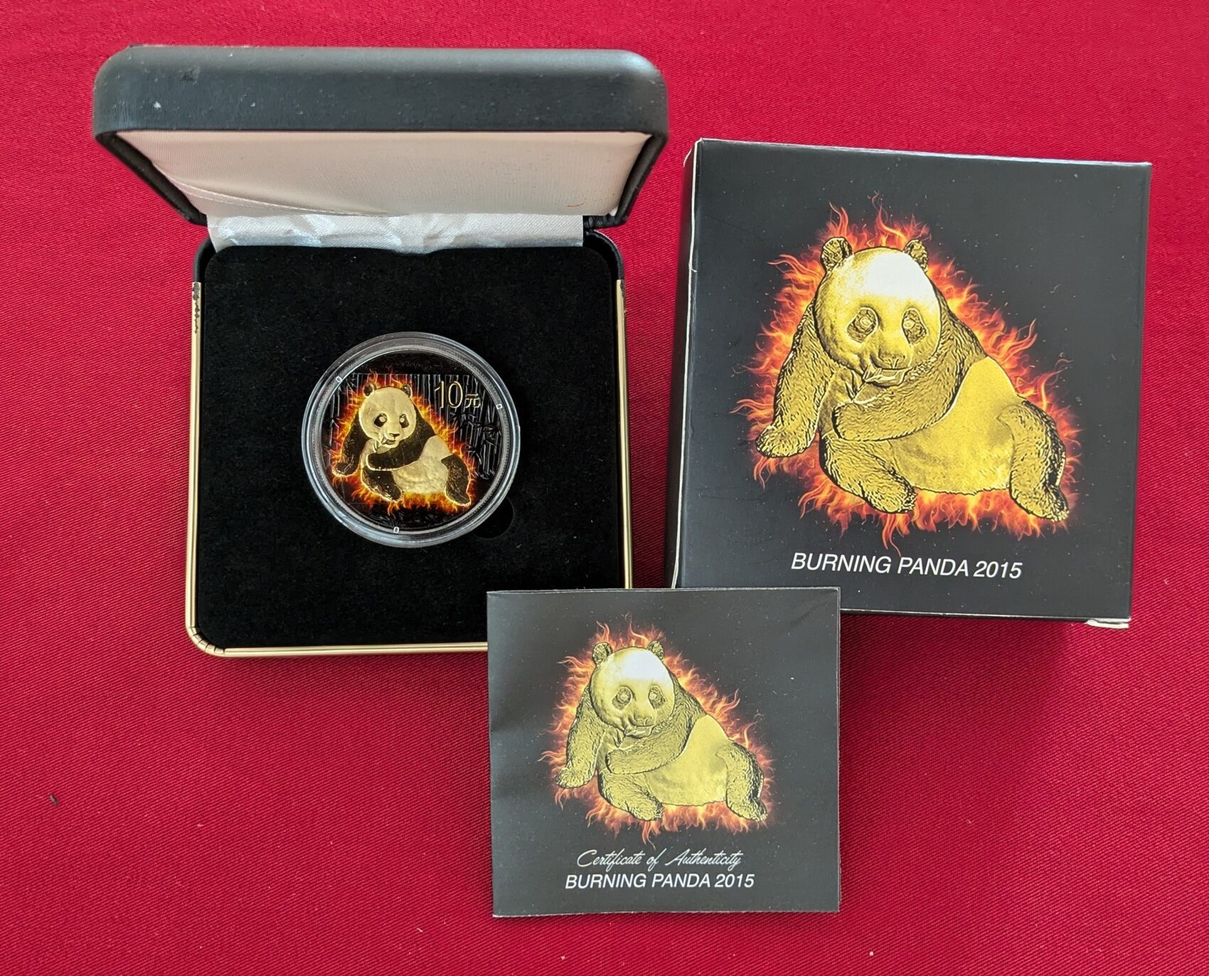 China 10 Yuan Silber 2015 Burning Panda - Black Ruthenium 24 KT Gold ...