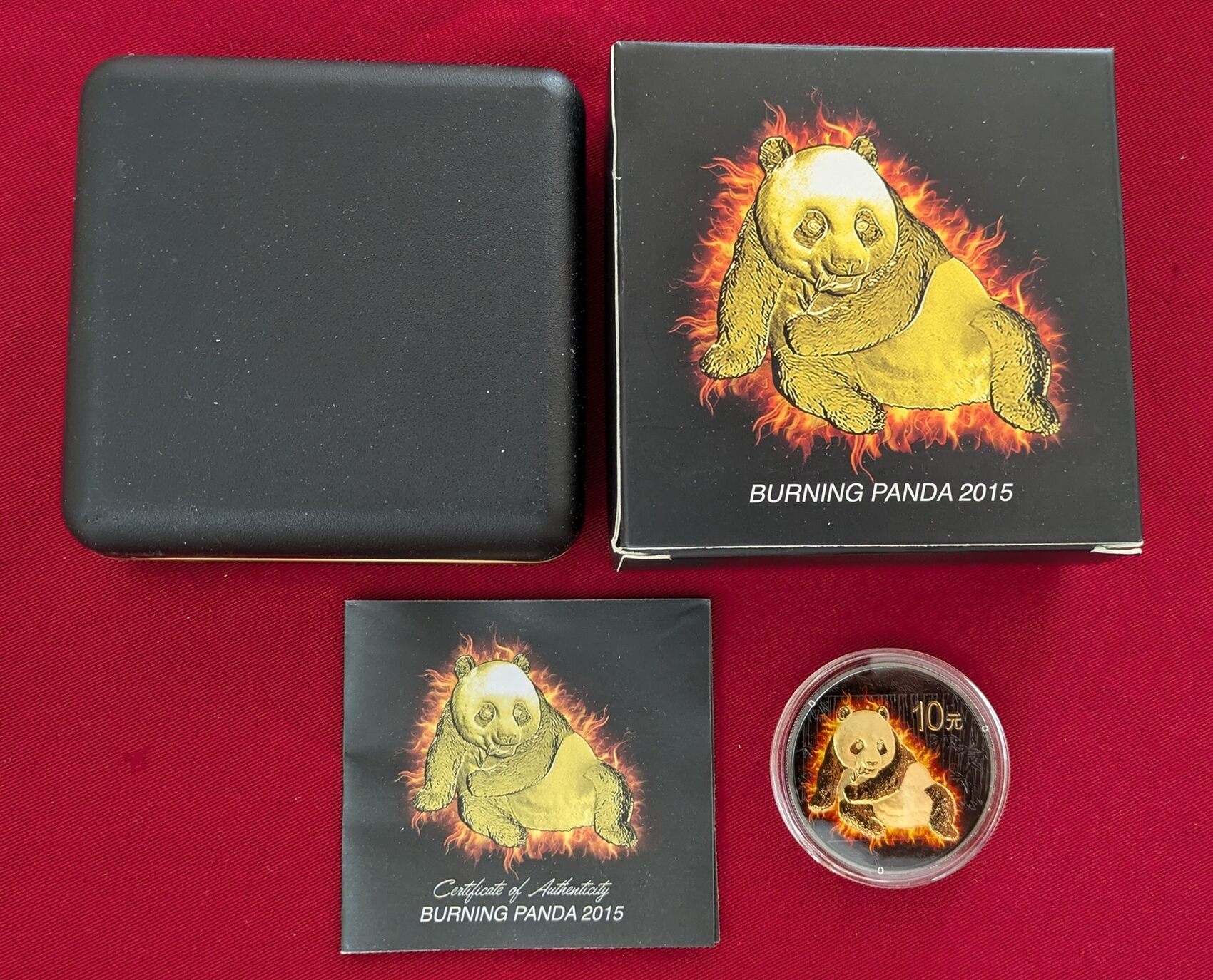 China 10 Yuan Silber 2015 Burning Panda - Black Ruthenium 24 KT Gold ...