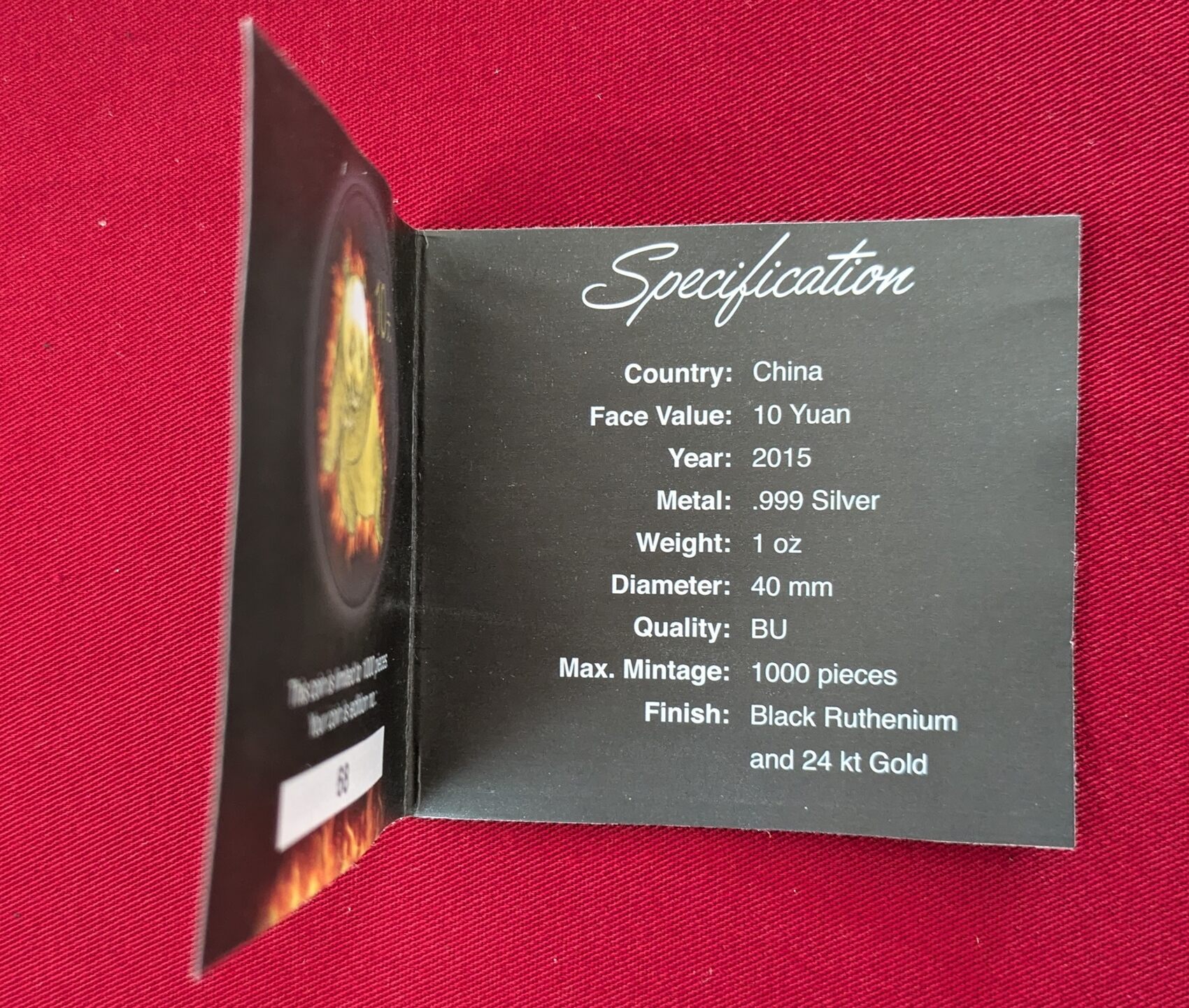 China 10 Yuan Silber 2015 Burning Panda - Black Ruthenium 24 KT Gold ...
