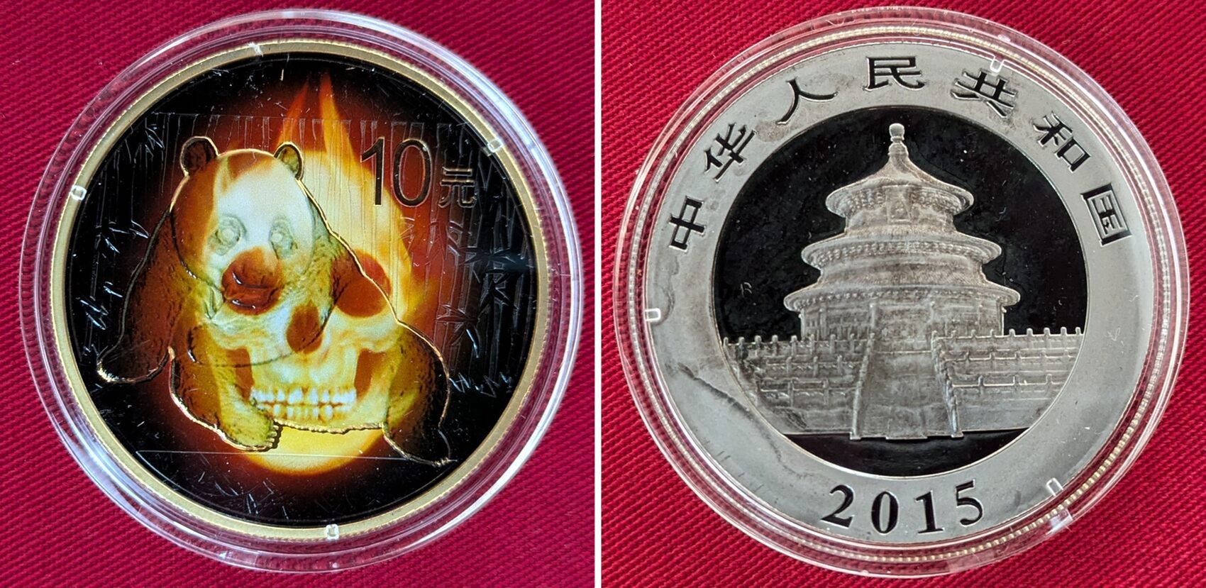 China 10 Yuan Silbermünze 2015 Burning Panda Skull - Black Ruthenium 24 ...