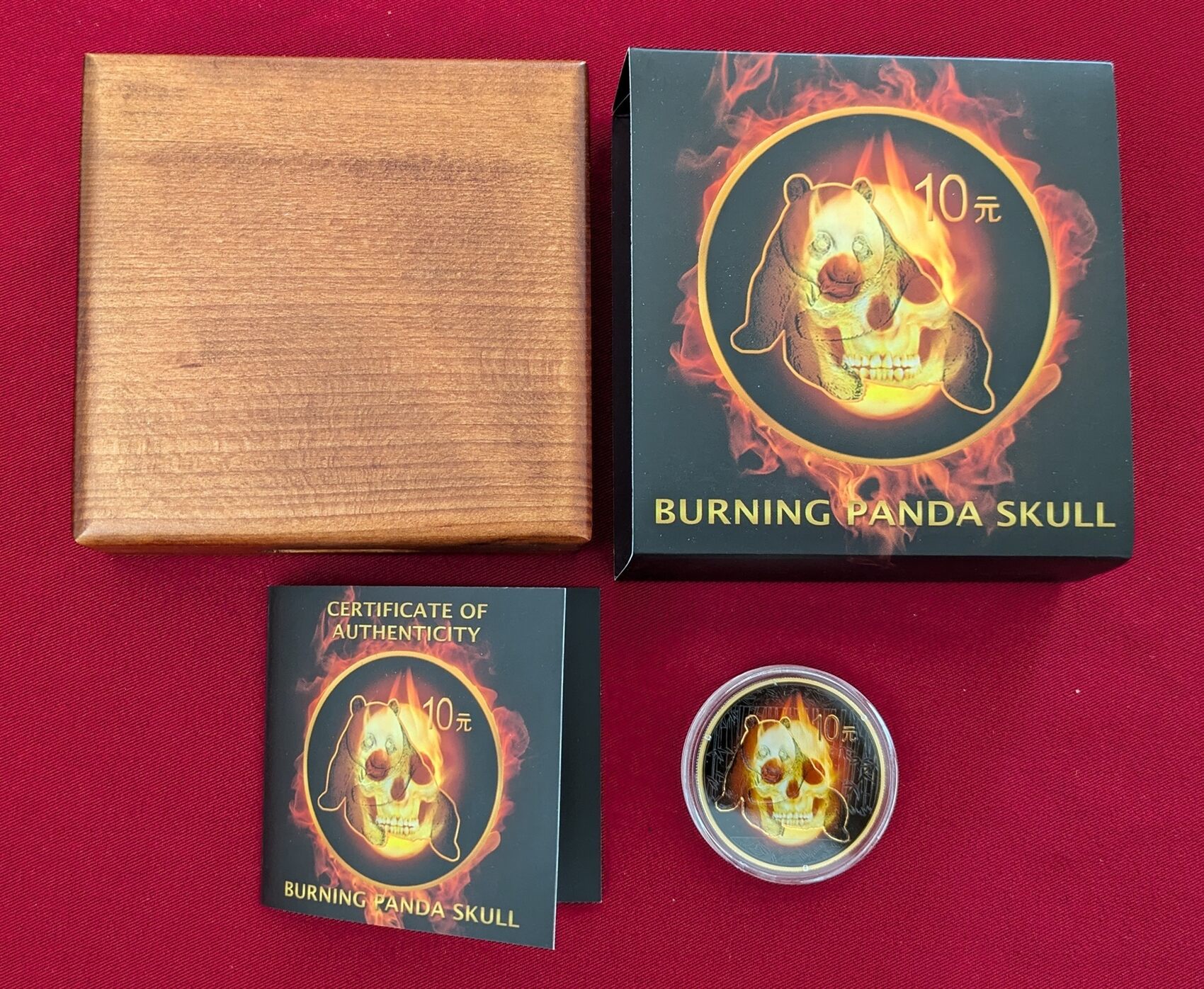 China 10 Yuan Silbermünze 2015 Burning Panda Skull - Black Ruthenium 24 ...